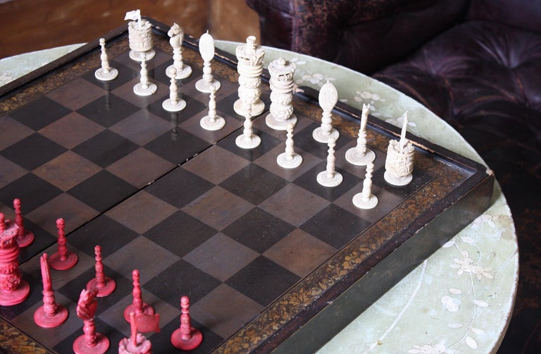19th Century Burmese Chess Set and Chinese Export Gilt and Lacquered ...