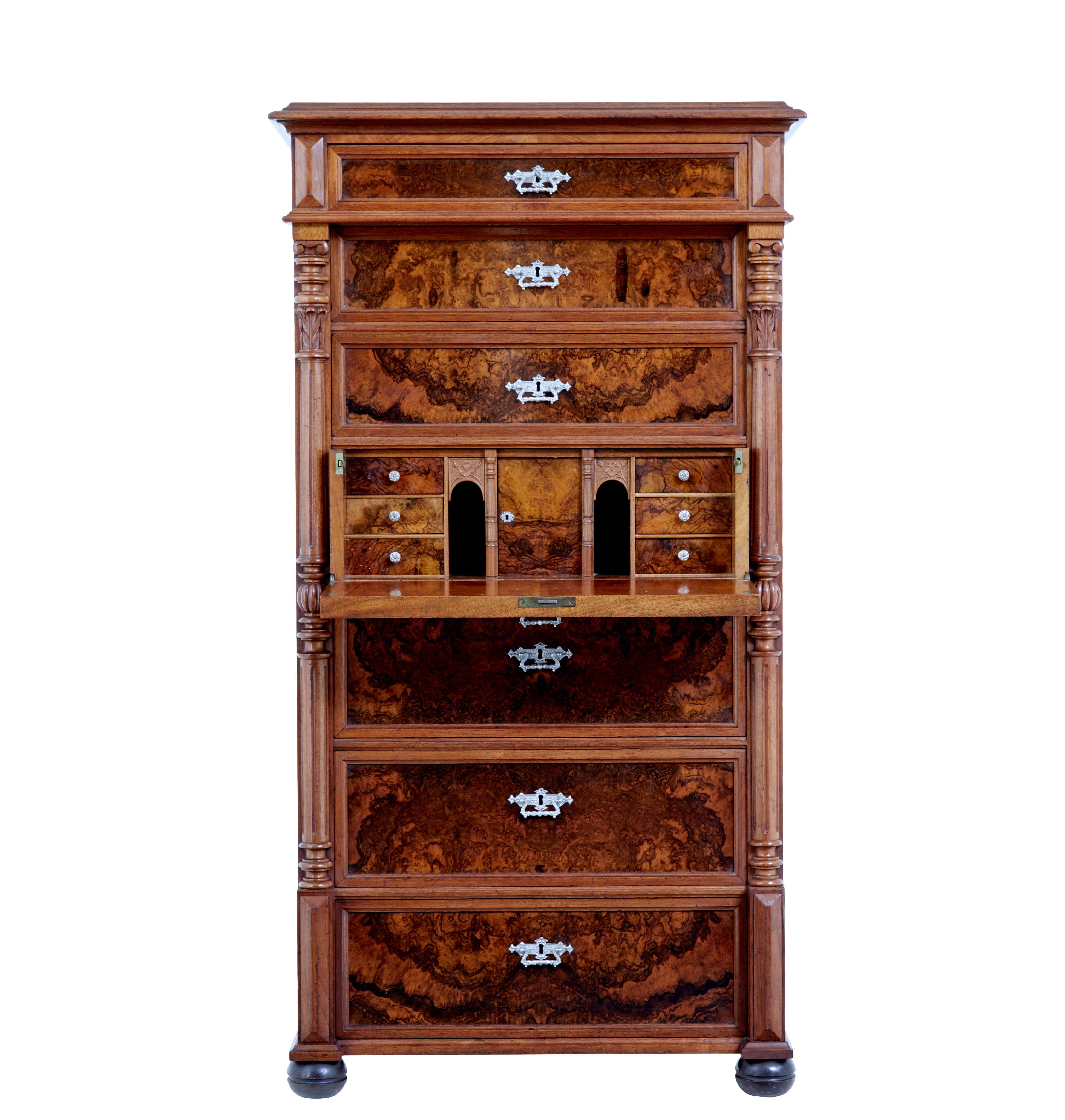 19th Century Burr Walnut Secretaire Tall Chest of Drawers For Sale at ...