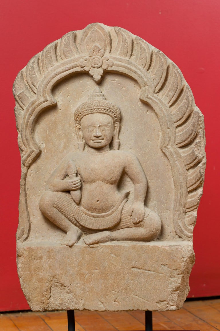 19th Century Cambodian Carved Stone Stela of Seated Buddha in ...