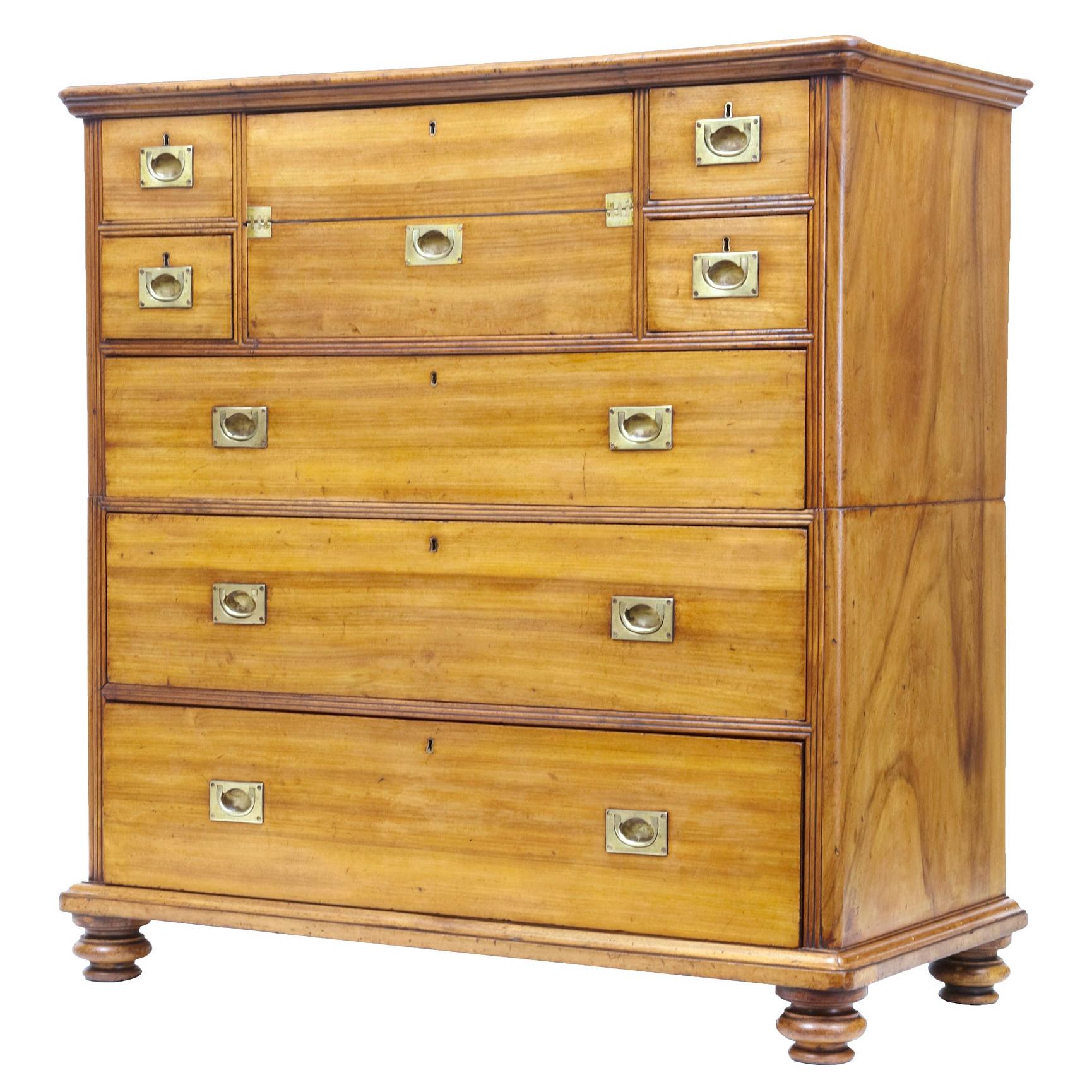 19th Century Camphor Campaign Military Split Chest of Drawers Desk For ...