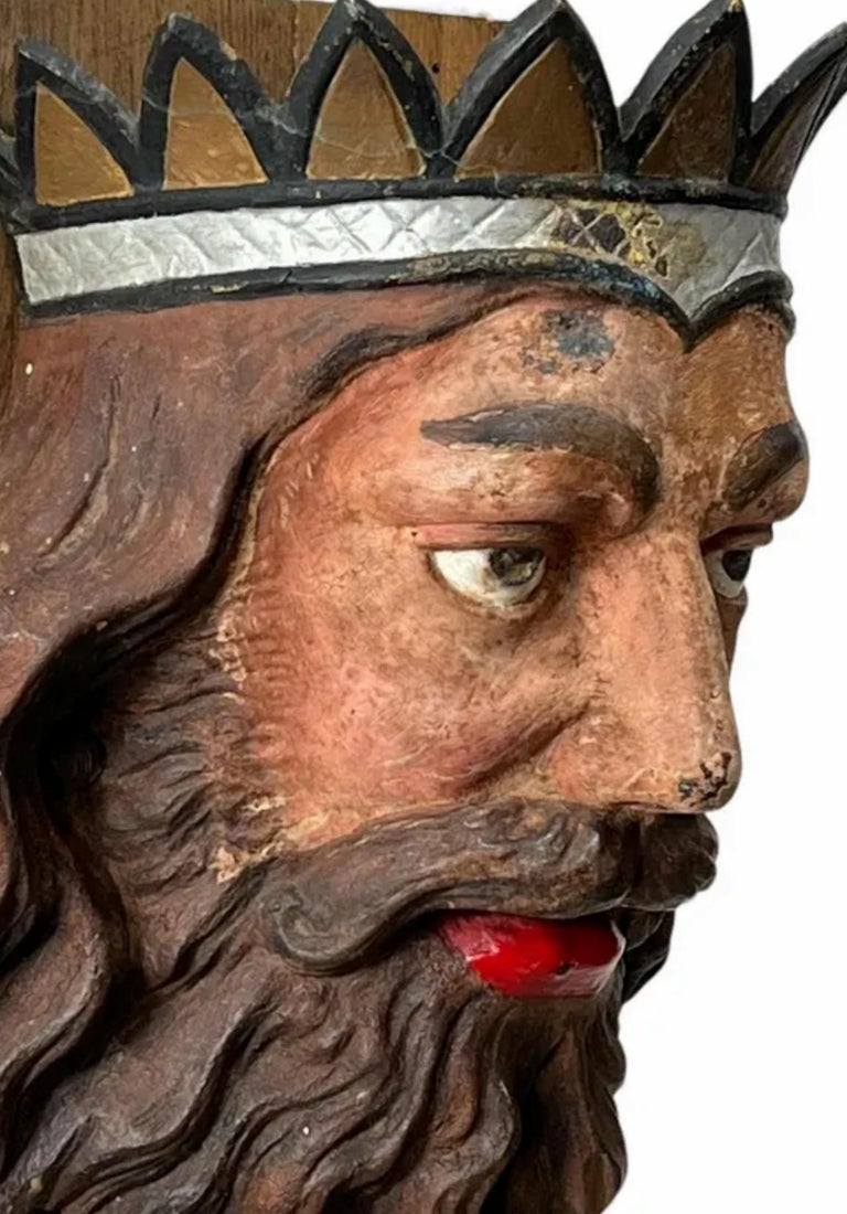 19th Century Carousel Ornament Painted Cast Iron King Mask Amusement ...