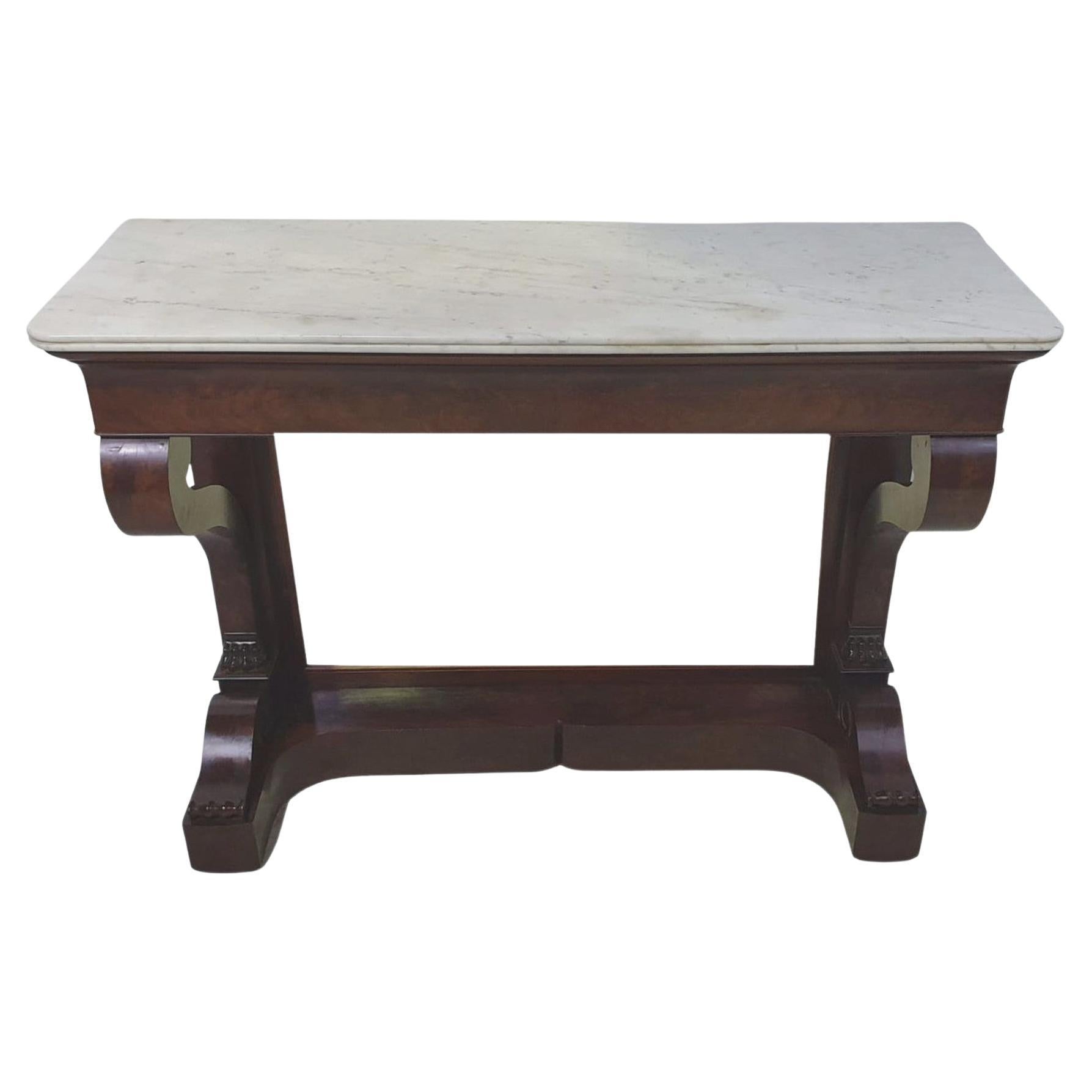 19th Century French Bronze Console Table or Vanity with White Marble ...