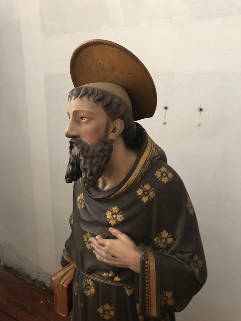 19th Century Carved and Painted Belgian Wood Statue of Saint Peter For ...