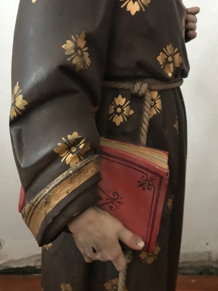 19th Century Carved and Painted Belgian Wood Statue of Saint Peter For ...