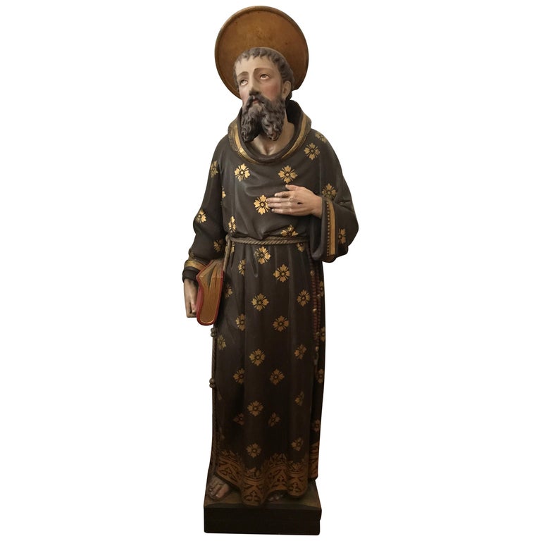 19th Century Carved and Painted Belgian Wood Statue of Saint Peter For ...