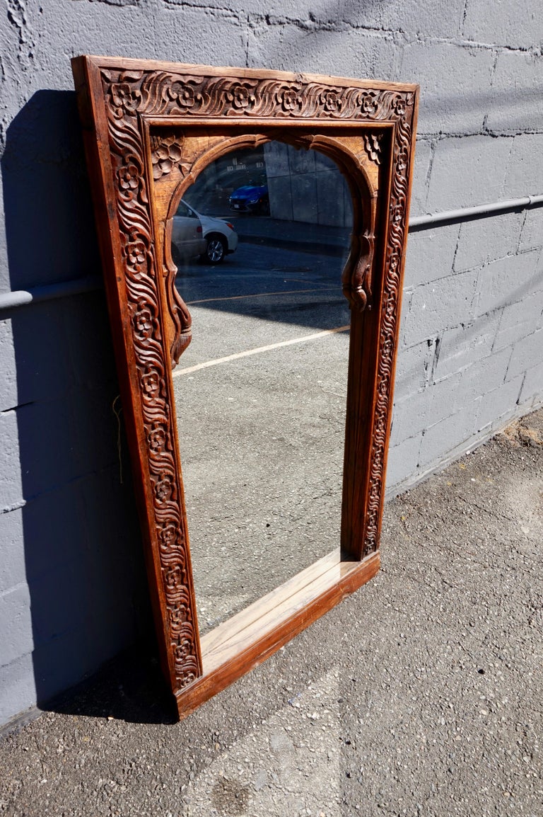 19th Century Carved Arch Teak Indian Window Frame Mirror For Sale at ...