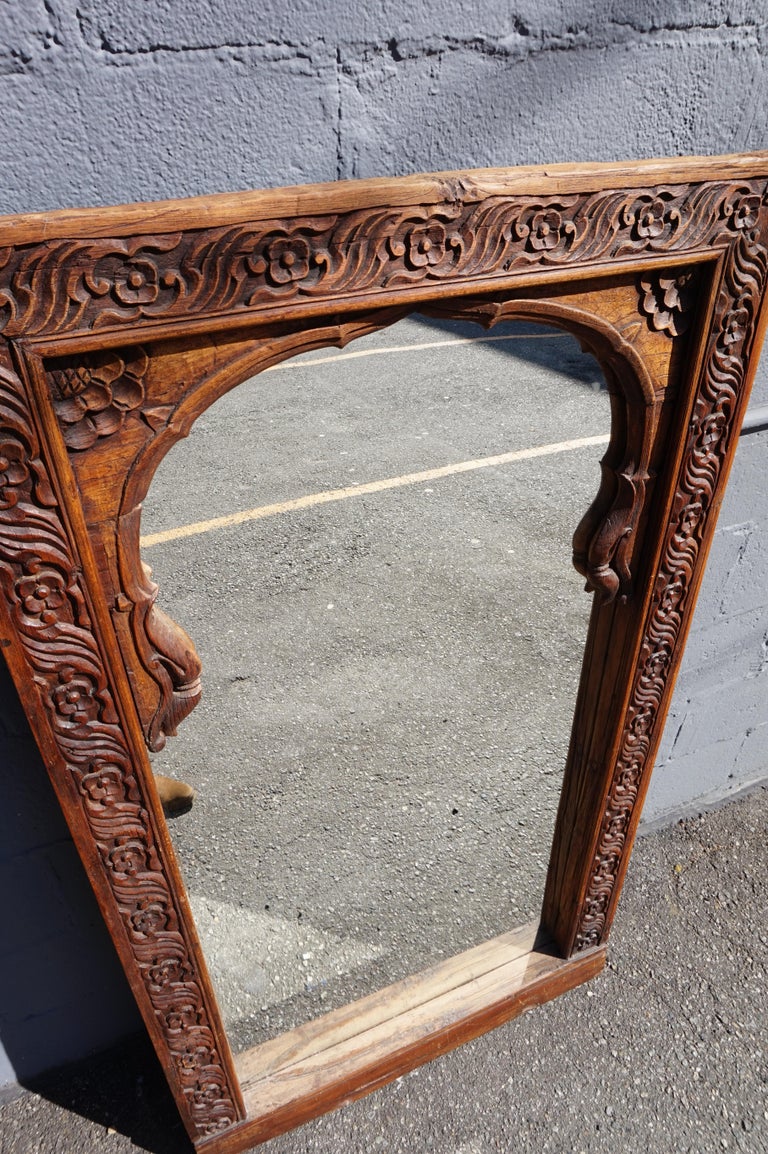19th Century Carved Arch Teak Indian Window Frame Mirror For Sale at ...