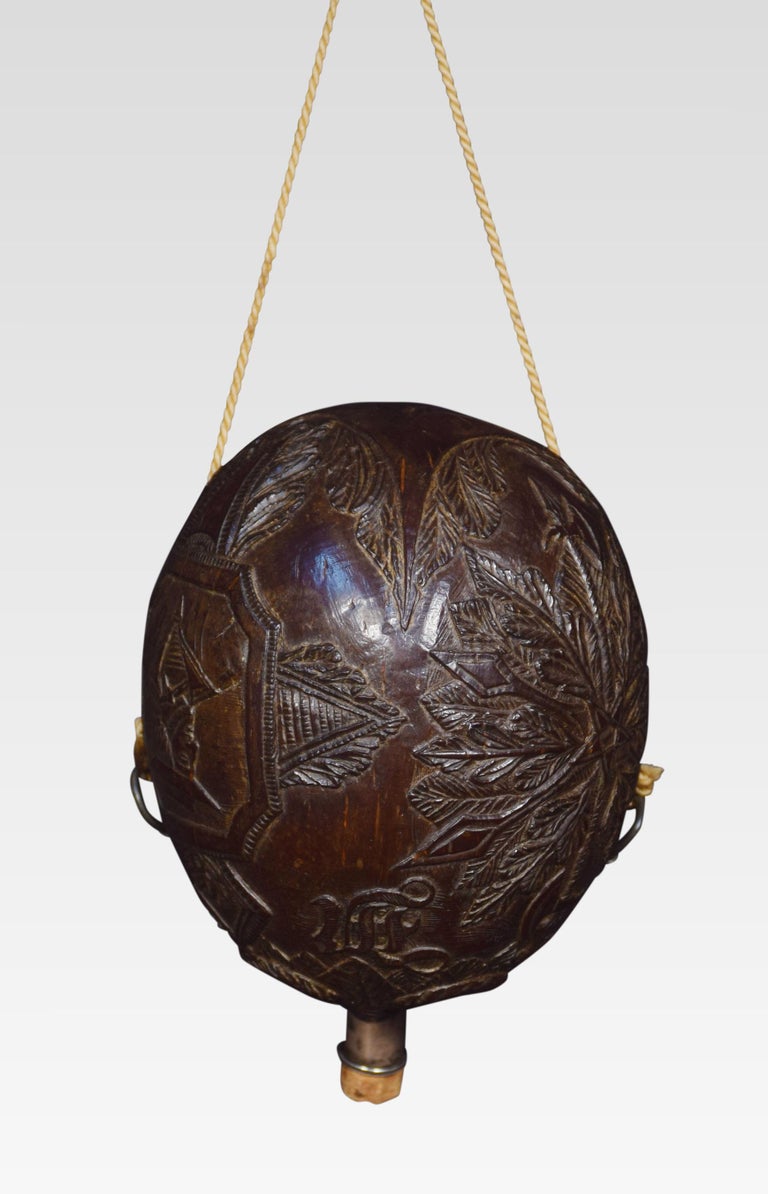 19th Century Carved Bug Bear Coconut Flask For Sale at 1stDibs