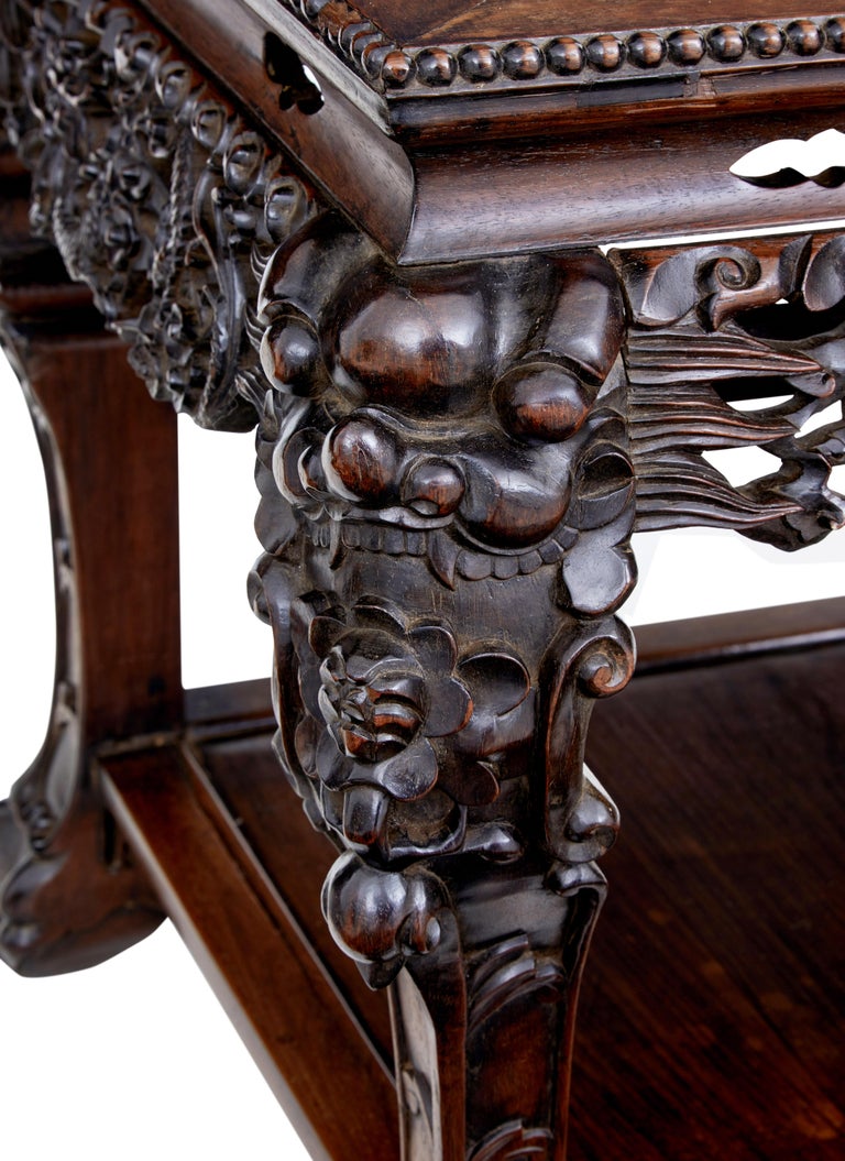 19th Century Carved Chinese Hardwood and Marble-Top Table at 1stDibs