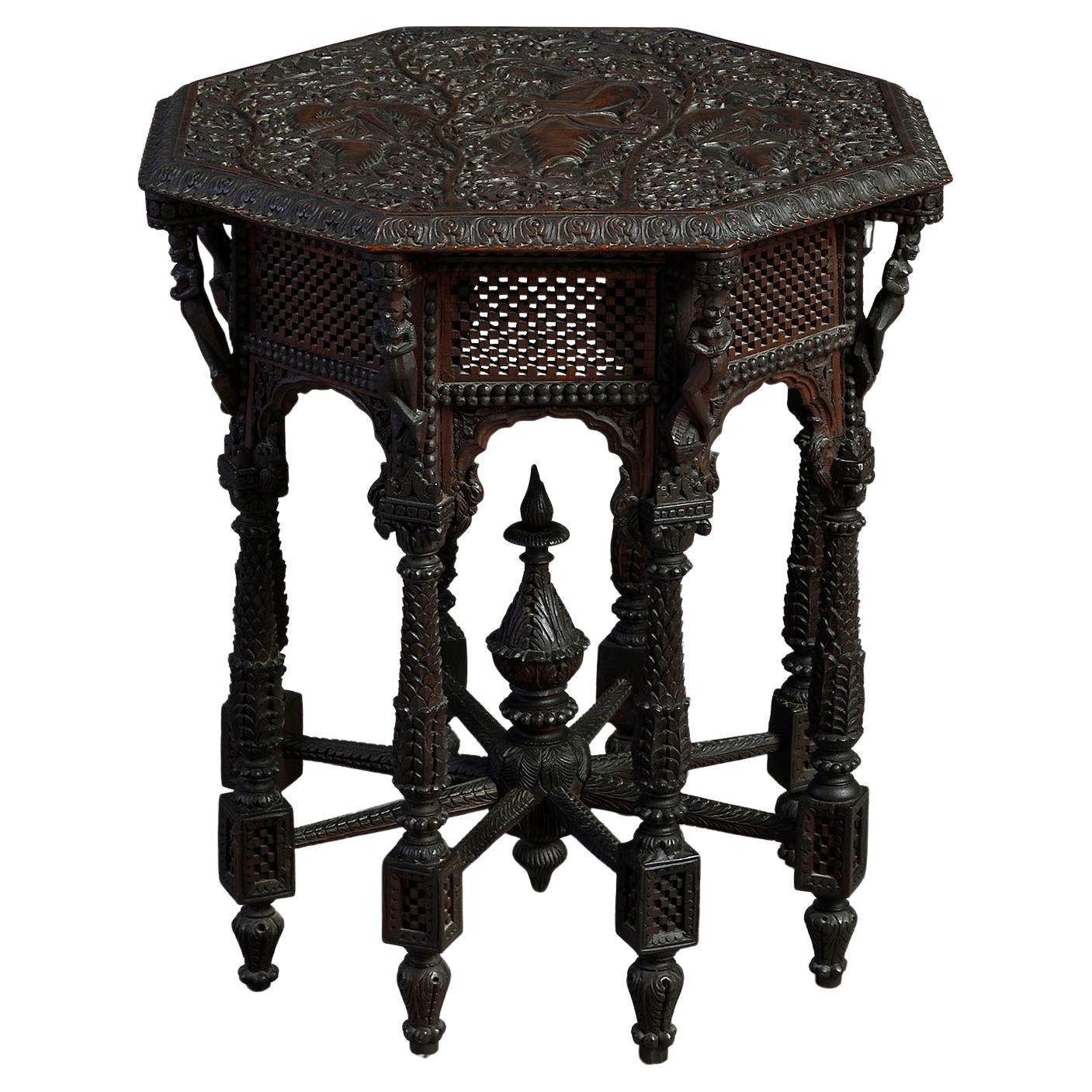 Indian Mogul Influenced Carved Teak Occasional Table at 1stDibs