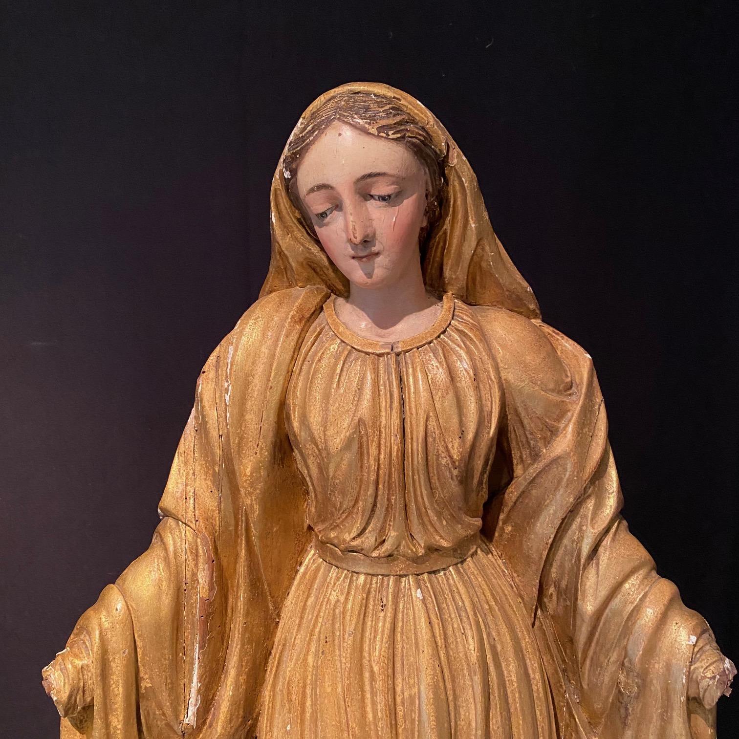 19th Century Carved Giltwood French Santos Figure Statue of the Virgin ...