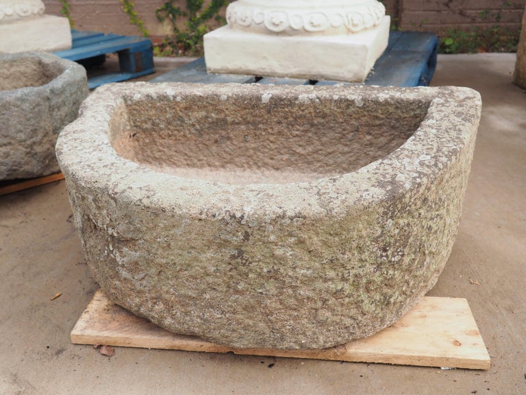 19th Century Carved Granite Demi-Lune Trough Sink from Normandy, France ...