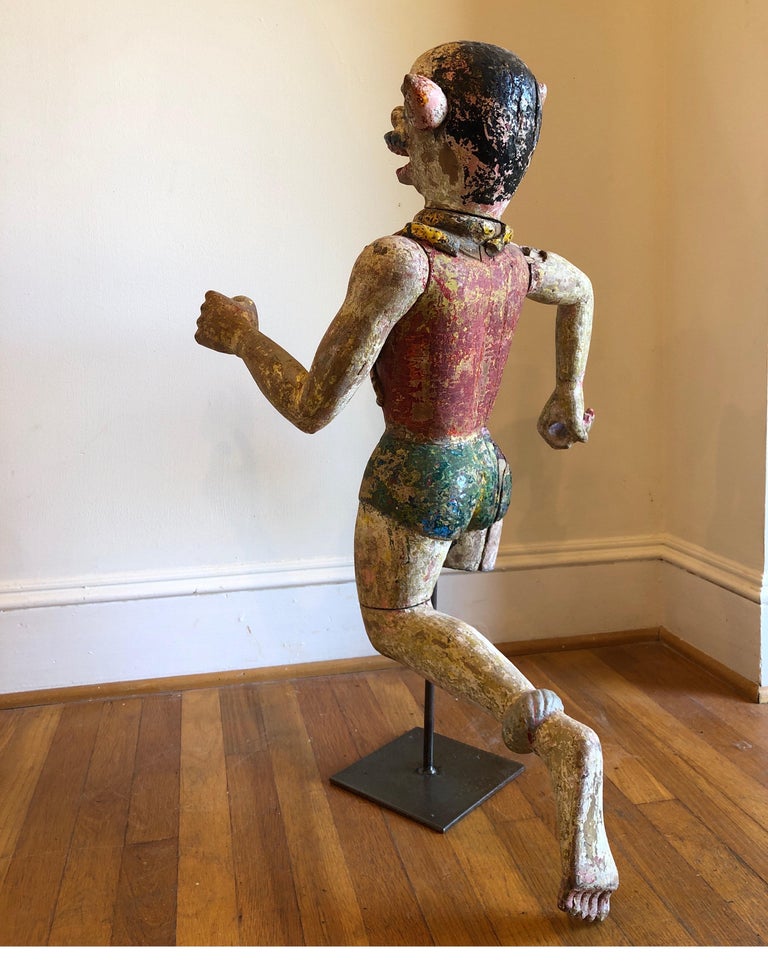 19th Century Carved Indian Carnival God Figure, Polychrome Paint on ...
