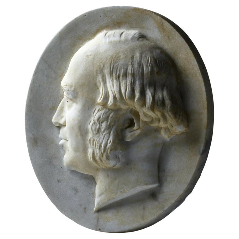 19th Century, Carved Marble Relief Portrait Plaque For Sale at 1stDibs