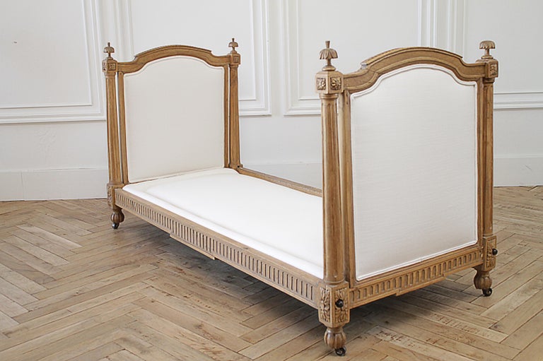 19th Century Carved Natural Walnut Daybed with White Upholstery For ...