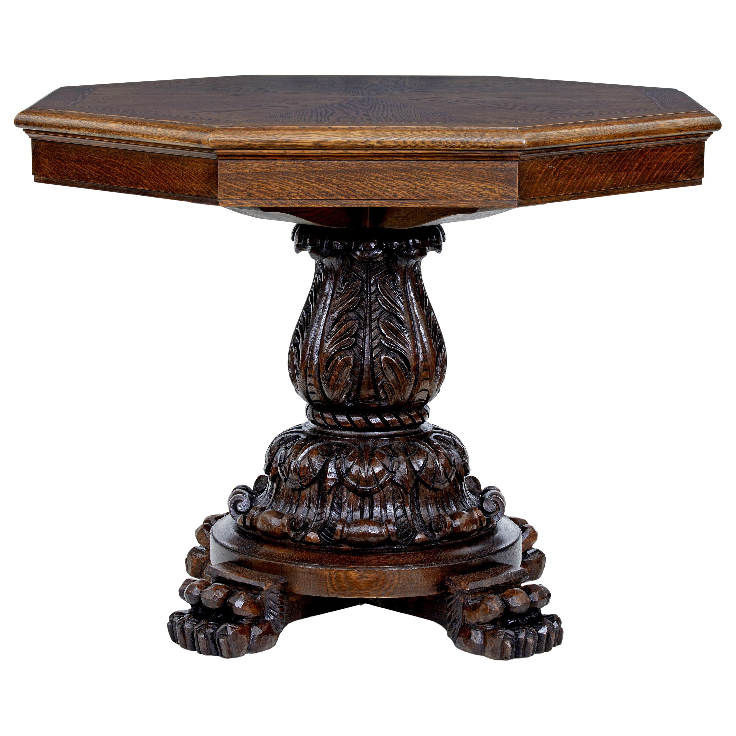 19th Century Carved Oak Hexagonal Top Centre Table at 1stDibs