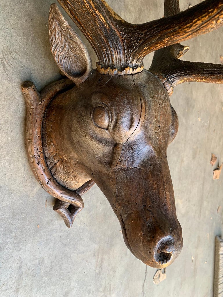 19th Century Carved Wall-Mount Stag Head at 1stDibs | carved stag head