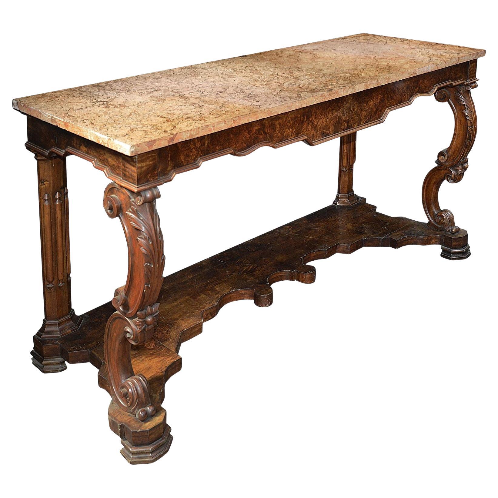Carved Walnut Georgian Style Faux Marble-Top Console Sofa Table at 1stDibs