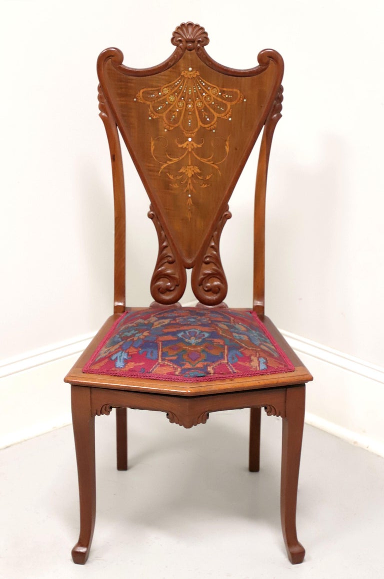 19th Century Carved Walnut Victorian Marquetry Chair with Mother of ...