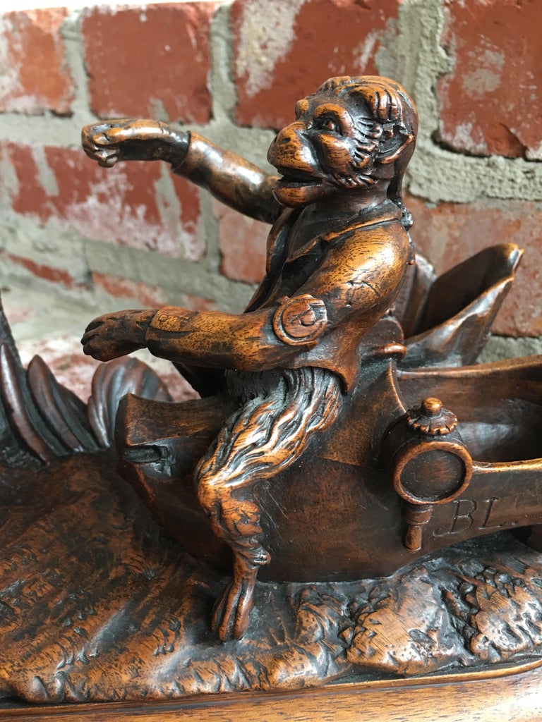 19th Century Carved Black Forest Monkey Dutch Shoe German Ink Well ...