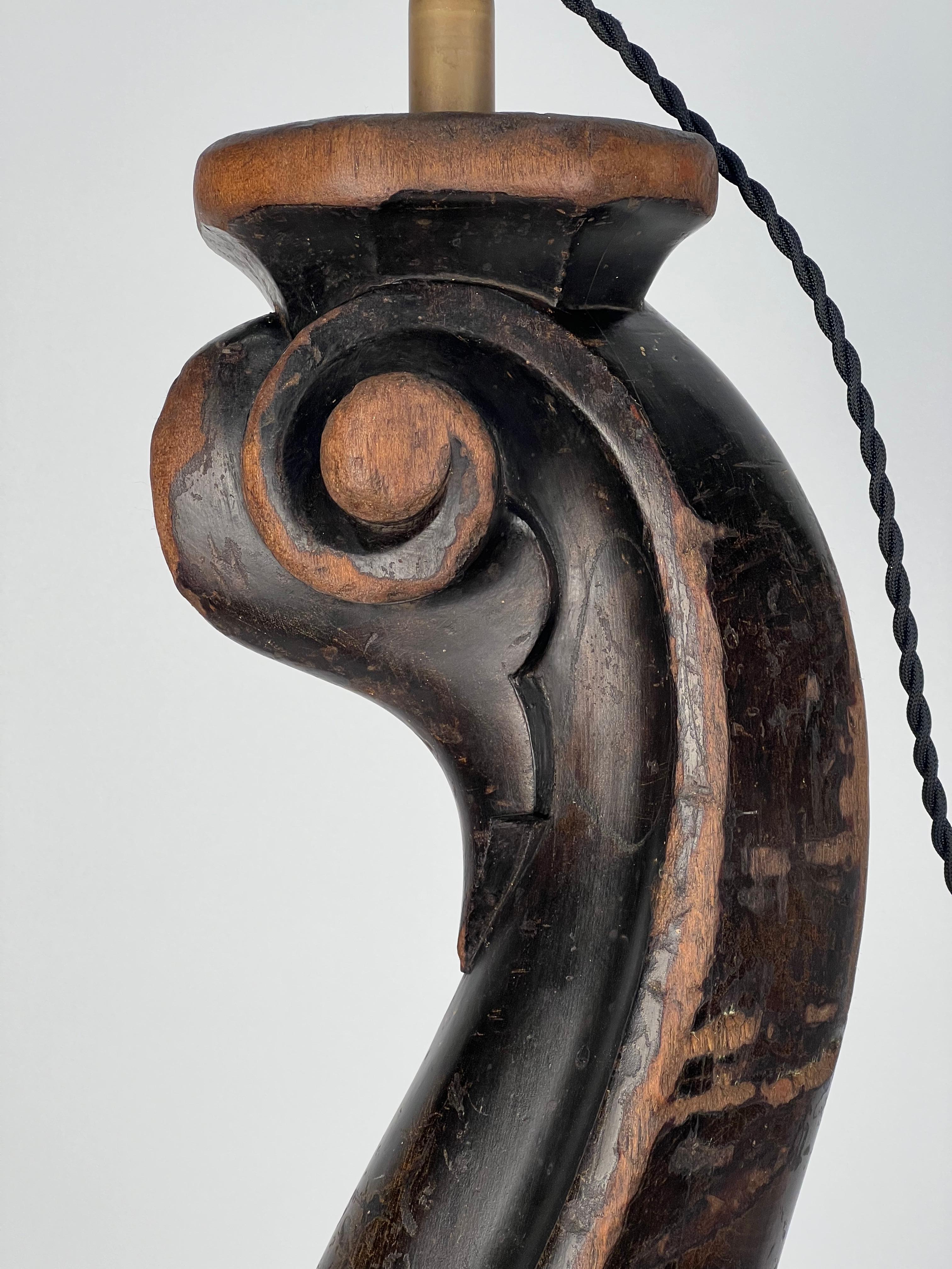 19th Century Carved Wood Piano Leg Table Lamp For Sale at 1stDibs