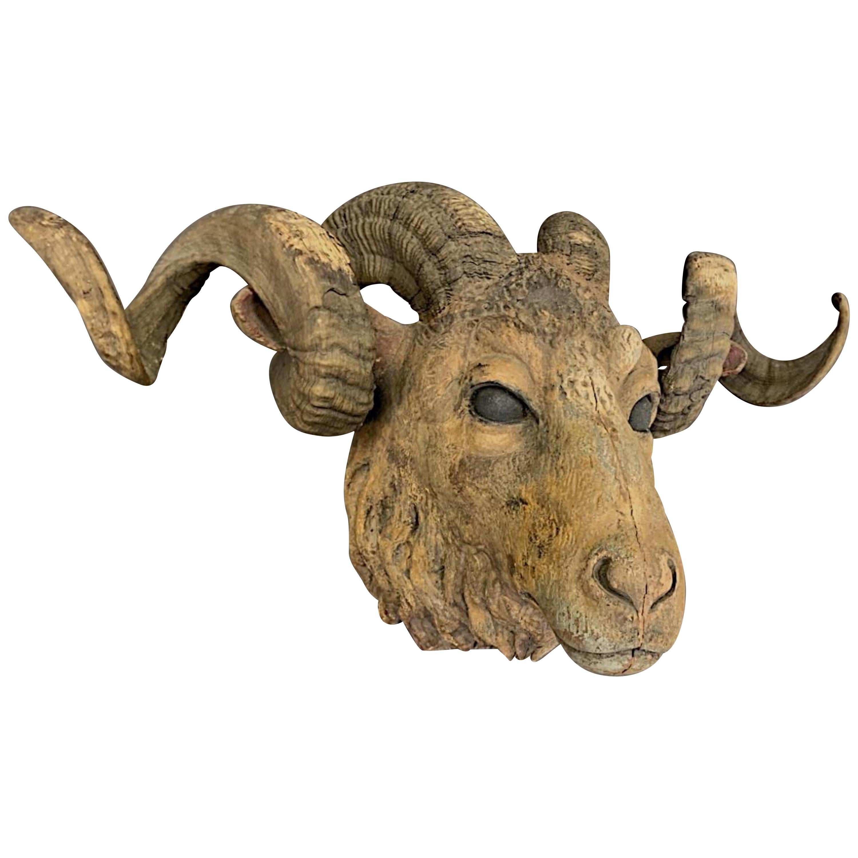 19th Century Carved Wood Ram Sculpture at 1stDibs