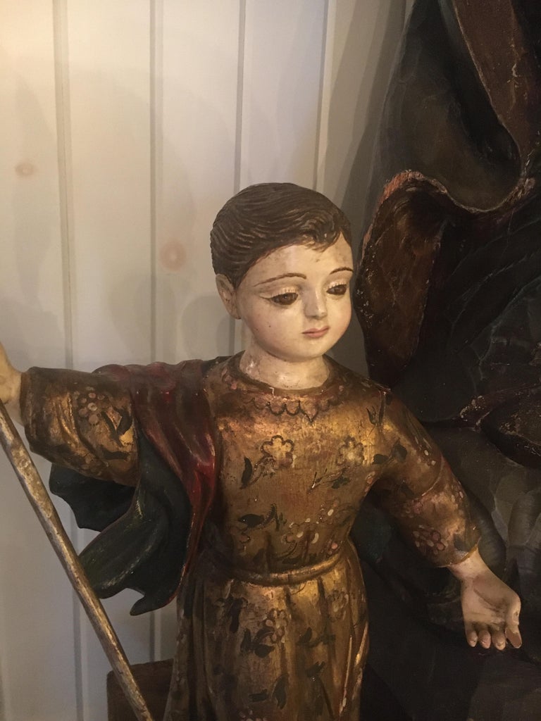 19th Century Carved Wood Santos with Gilt Decoration For Sale at 1stDibs