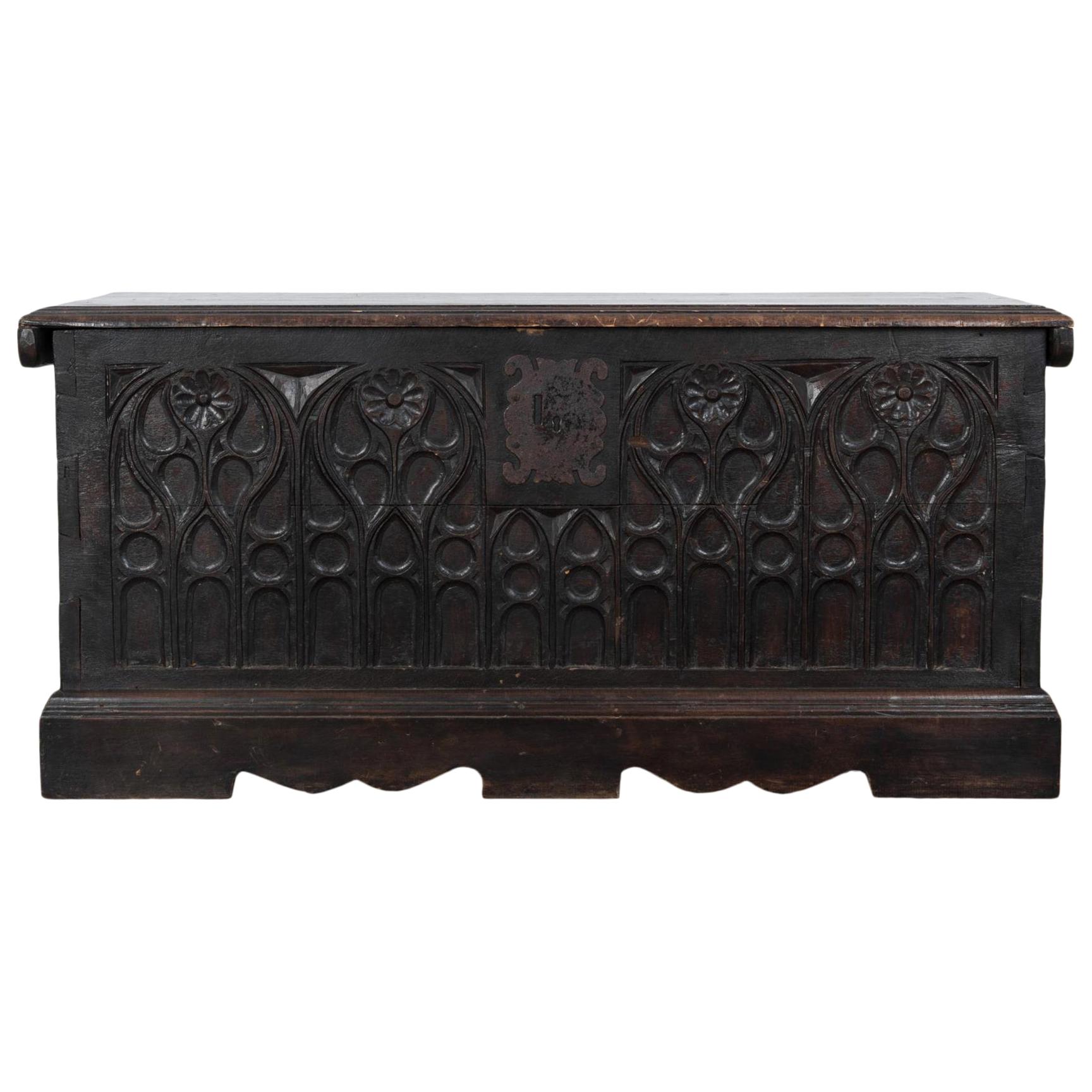 19th Century Carved Wooden Trunk at 1stDibs