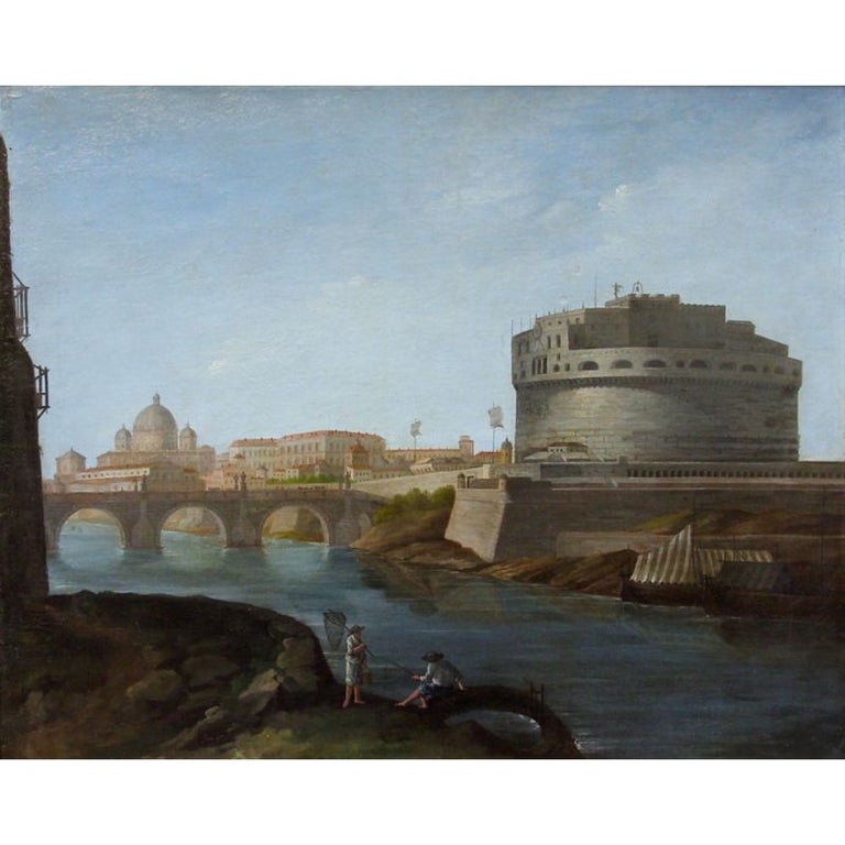 19th Century Castel Sant' Angelo Painting Oil on Canvas For Sale at 1stDibs