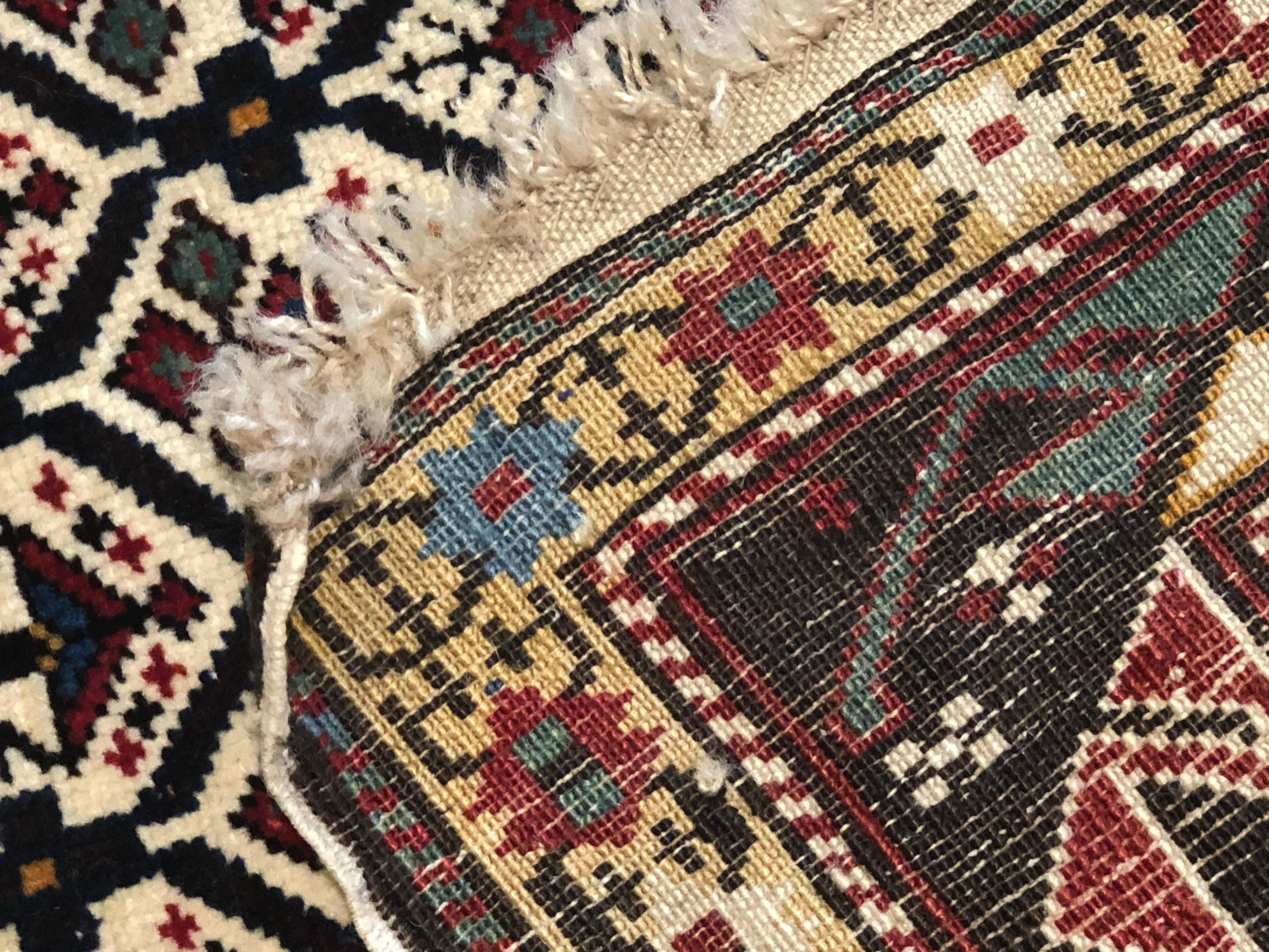 19th Century Caucasian Dagestan White Background and Diamond Pattern ...