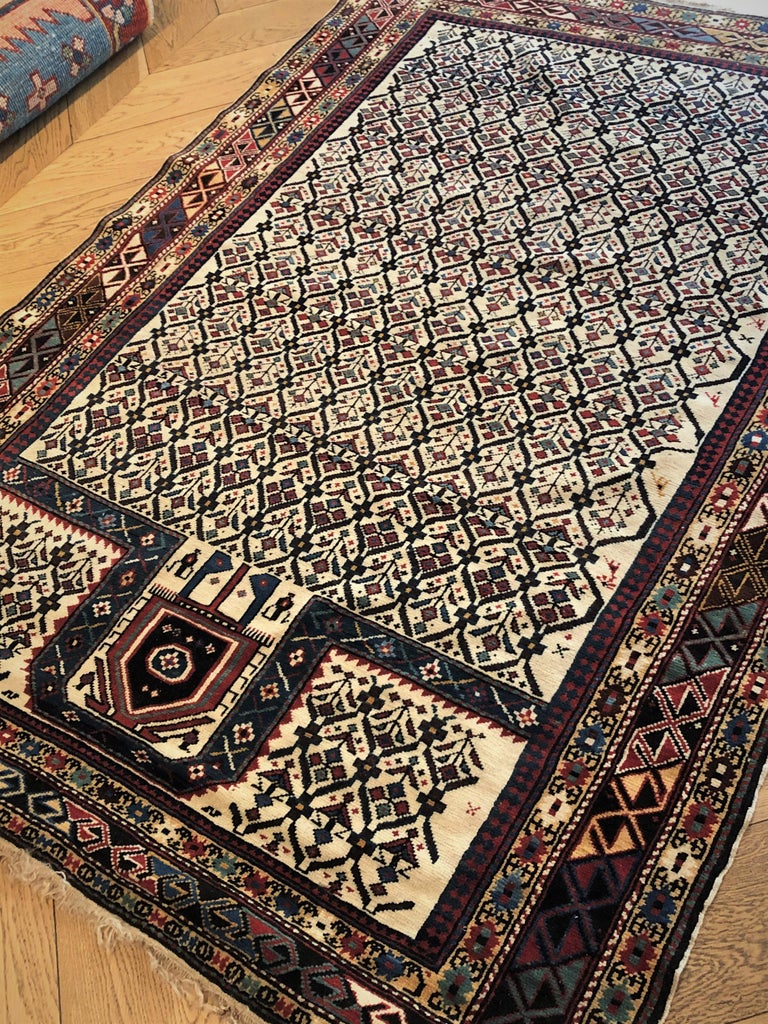 19th Century Caucasian Dagestan White Background and Diamond Pattern ...