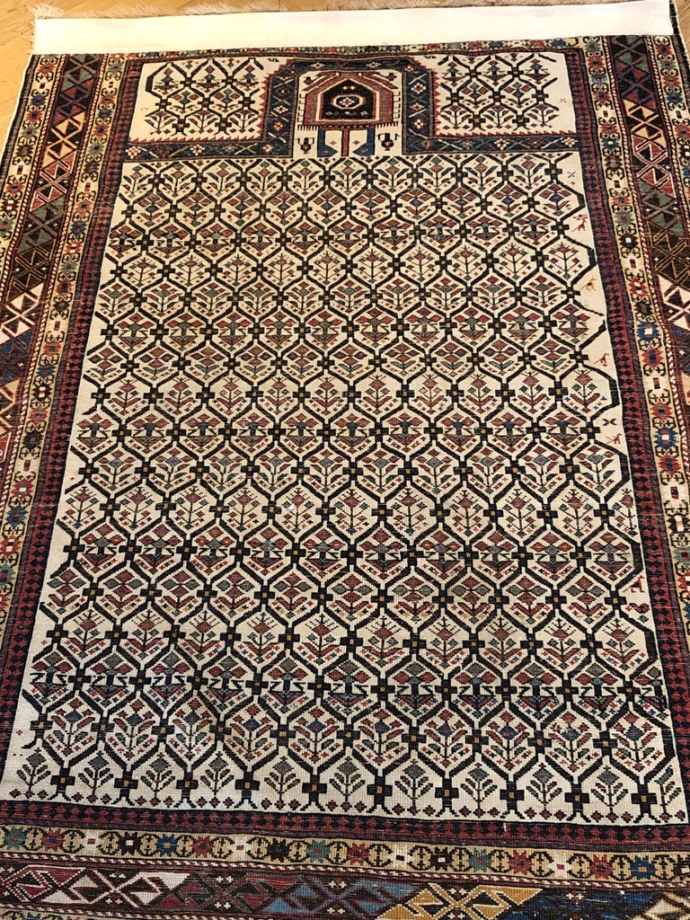 19th Century Caucasian Dagestan White Background and Diamond Pattern ...