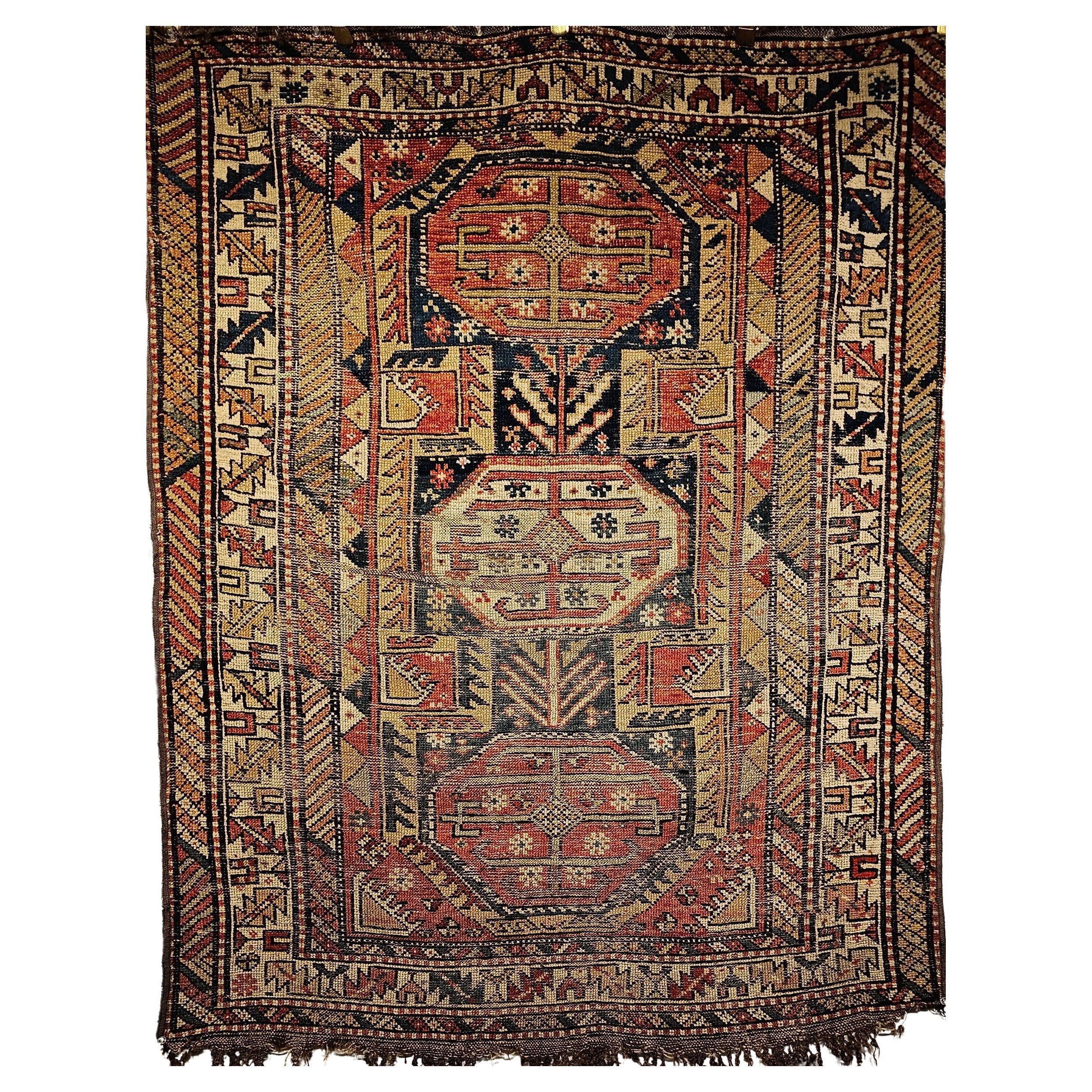 19th Century Caucasian Shirvan Area Rug in Medallion Pattern in Navy ...