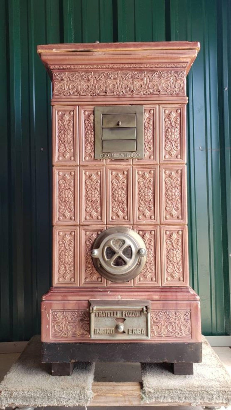 19th Century European Fratelli Pozzoli Majolica Ceramic Tile Heating ...