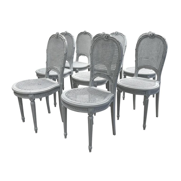 19th Century Chalky-Grey Swedish Set of Eight Ladies Dining Room Chairs ...
