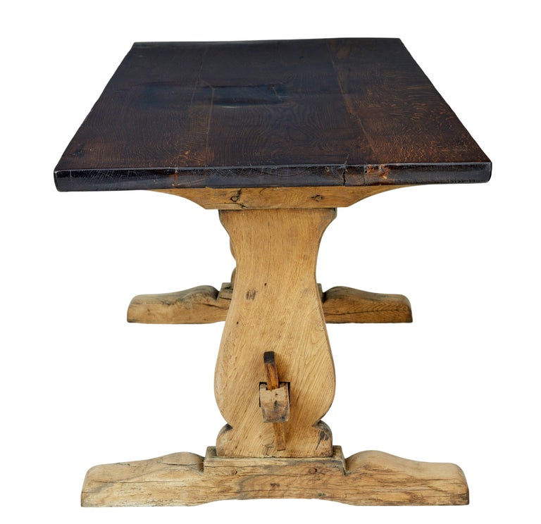 19th Century Character Oak Trestle Dining Table at 1stDibs