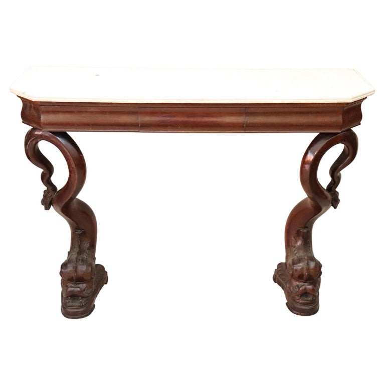 19th Century Charles X Carved Wood Console Table with White Marble Top ...