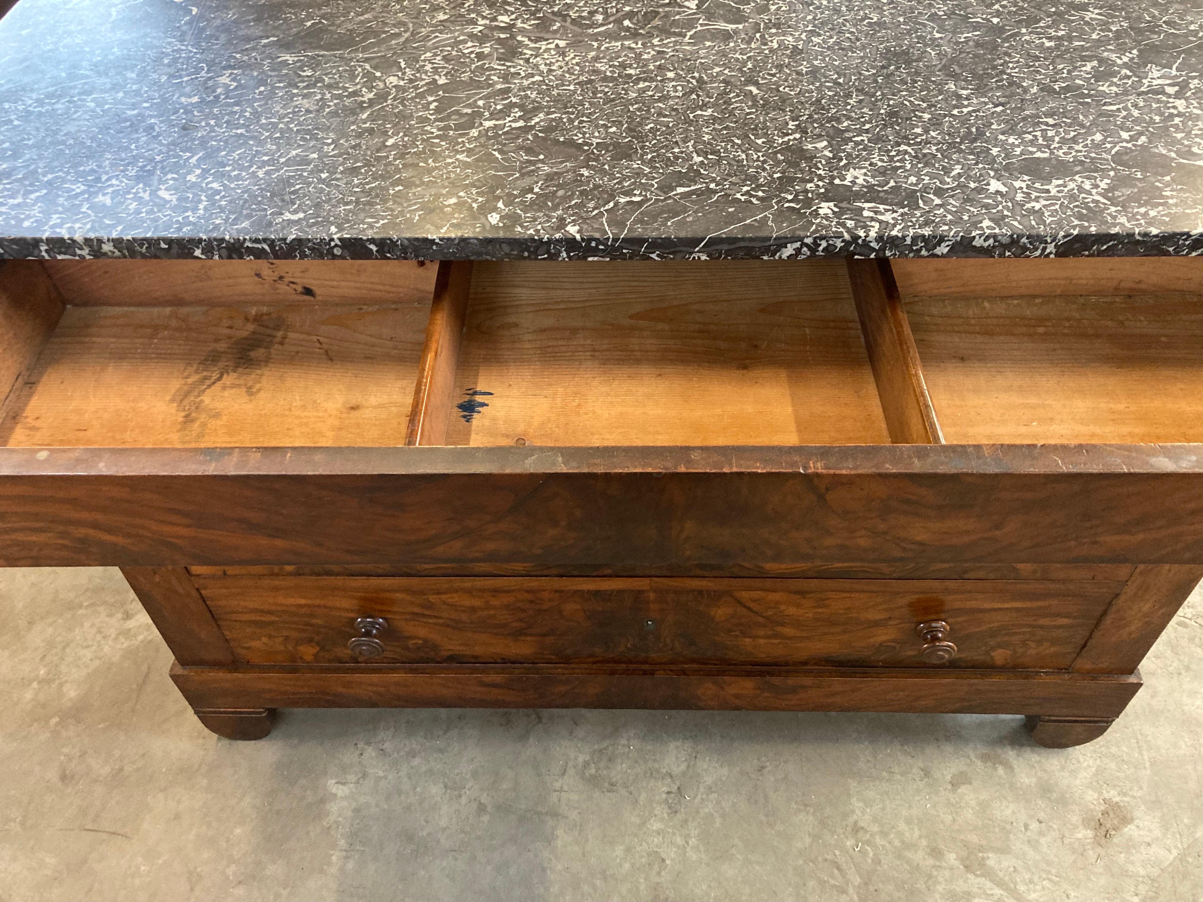 19th Century Charles X Flamed Walnut Italian Chest with Gray Marble Top ...