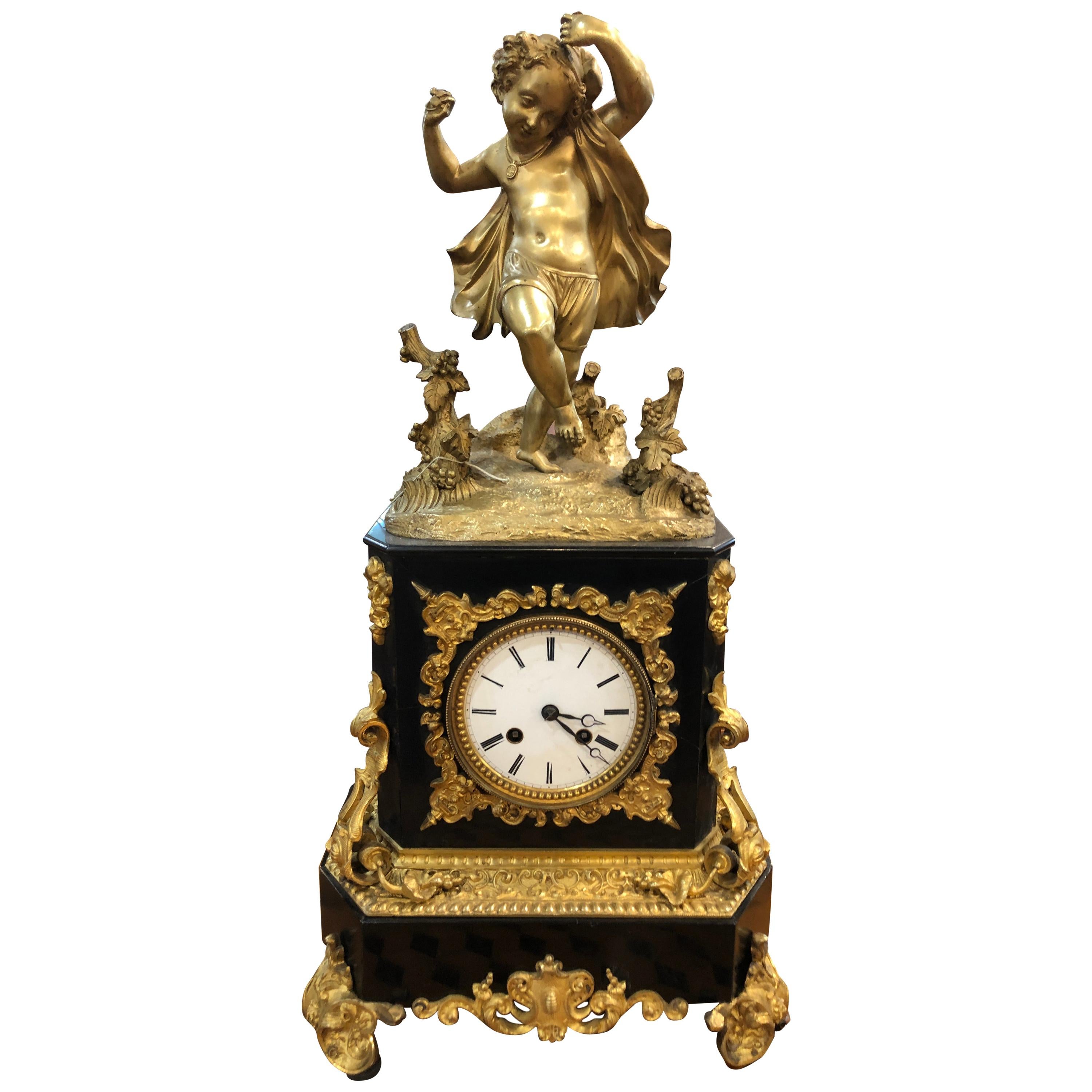 19th Century Charles X France Bronze Mantel Clock, 1830s at 1stDibs