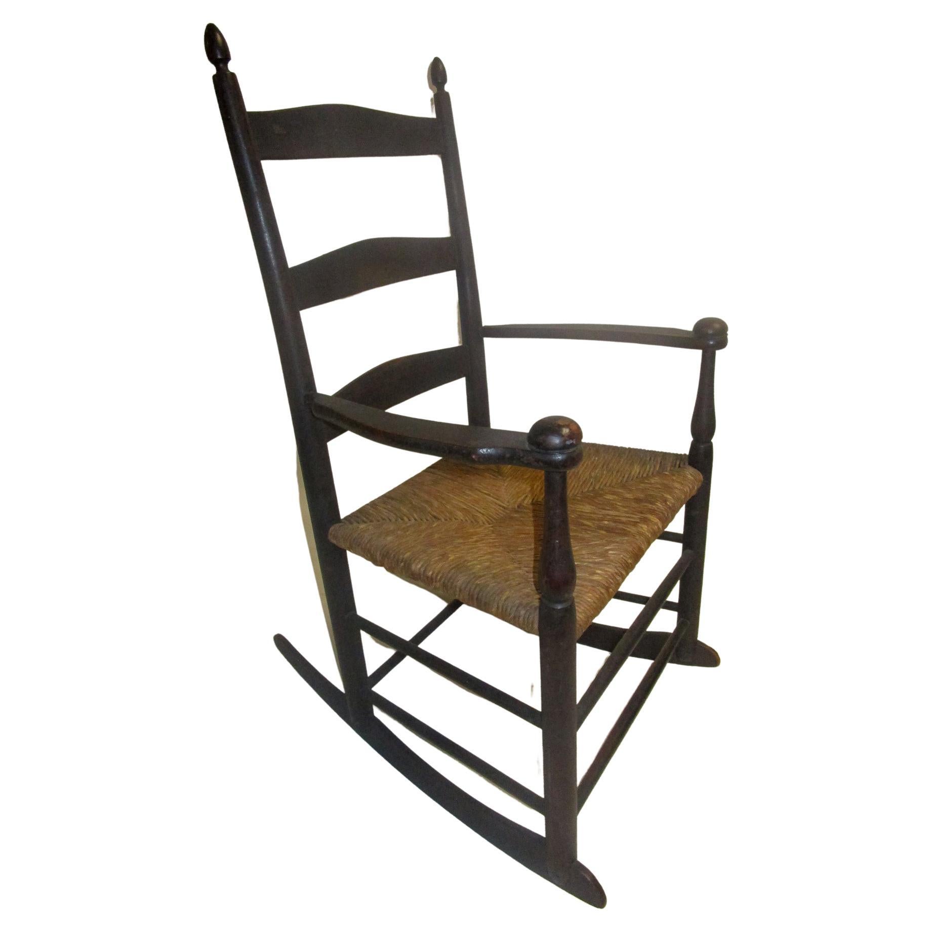 English 1800s Georgian Period Plum Wood Child's Rocking Chair with Rush ...