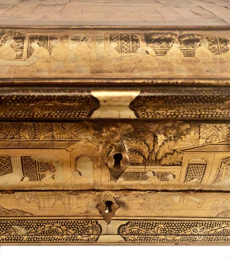 19th Century Chinese Black Lacquer Work Box For Sale at 1stDibs