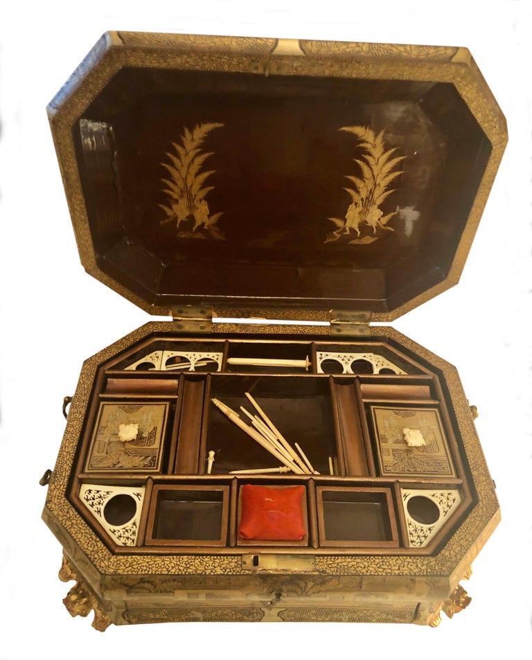 19th Century Chinese Black Lacquer Work Box For Sale at 1stDibs