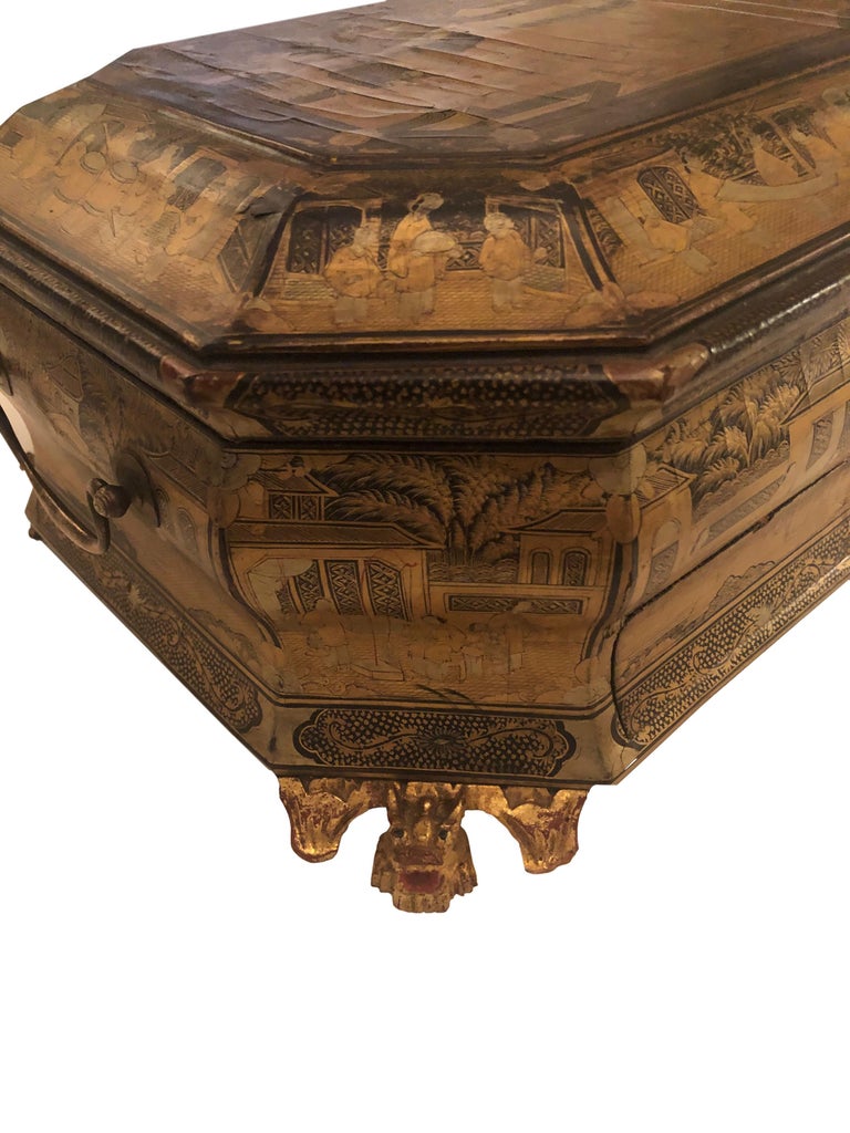 19th Century Chinese Black Lacquer Work Box For Sale at 1stDibs