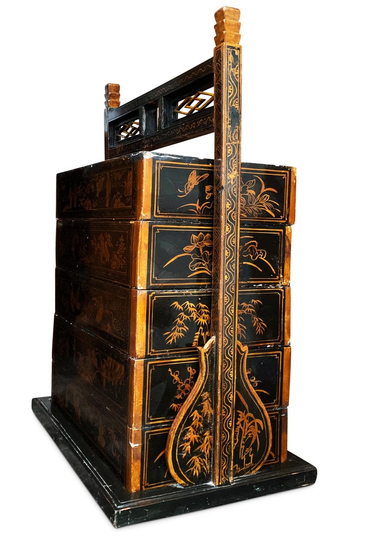 19th Century Chinese Black Lacquered Five Section Stacking Chest For ...