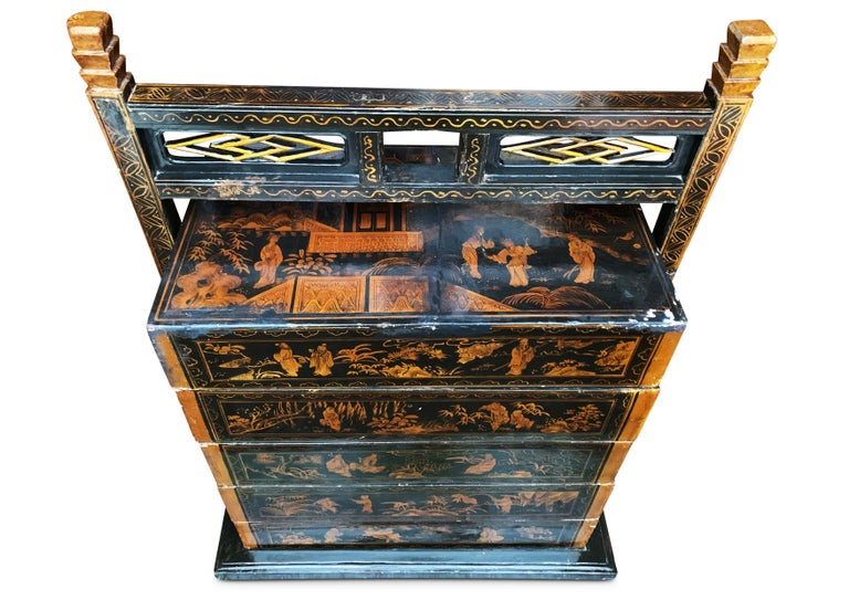 19th Century Chinese Black Lacquered Five Section Stacking Chest For ...