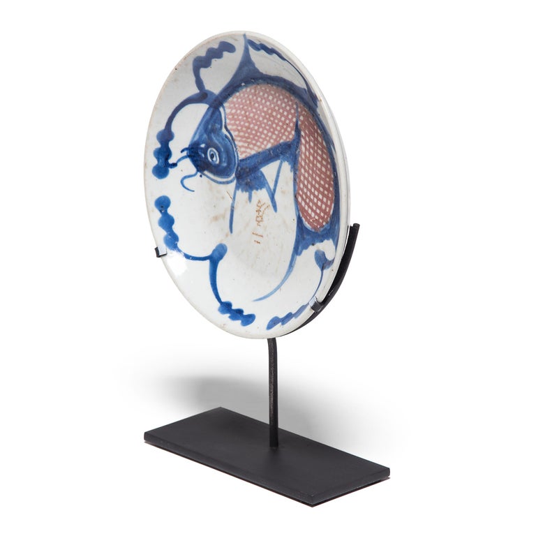 19th Century Chinese Blue and White Fish Plate at 1stDibs