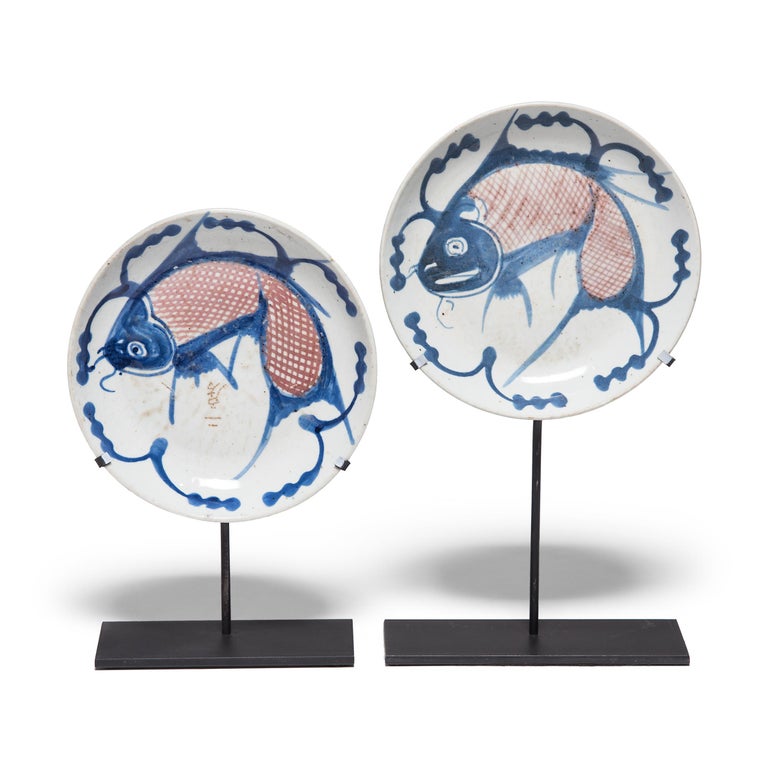 19th Century Chinese Blue and White Fish Plate at 1stDibs