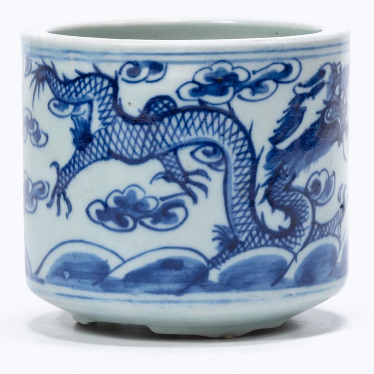 19th Century Chinese Blue and White Twin Dragon Censer at 1stDibs