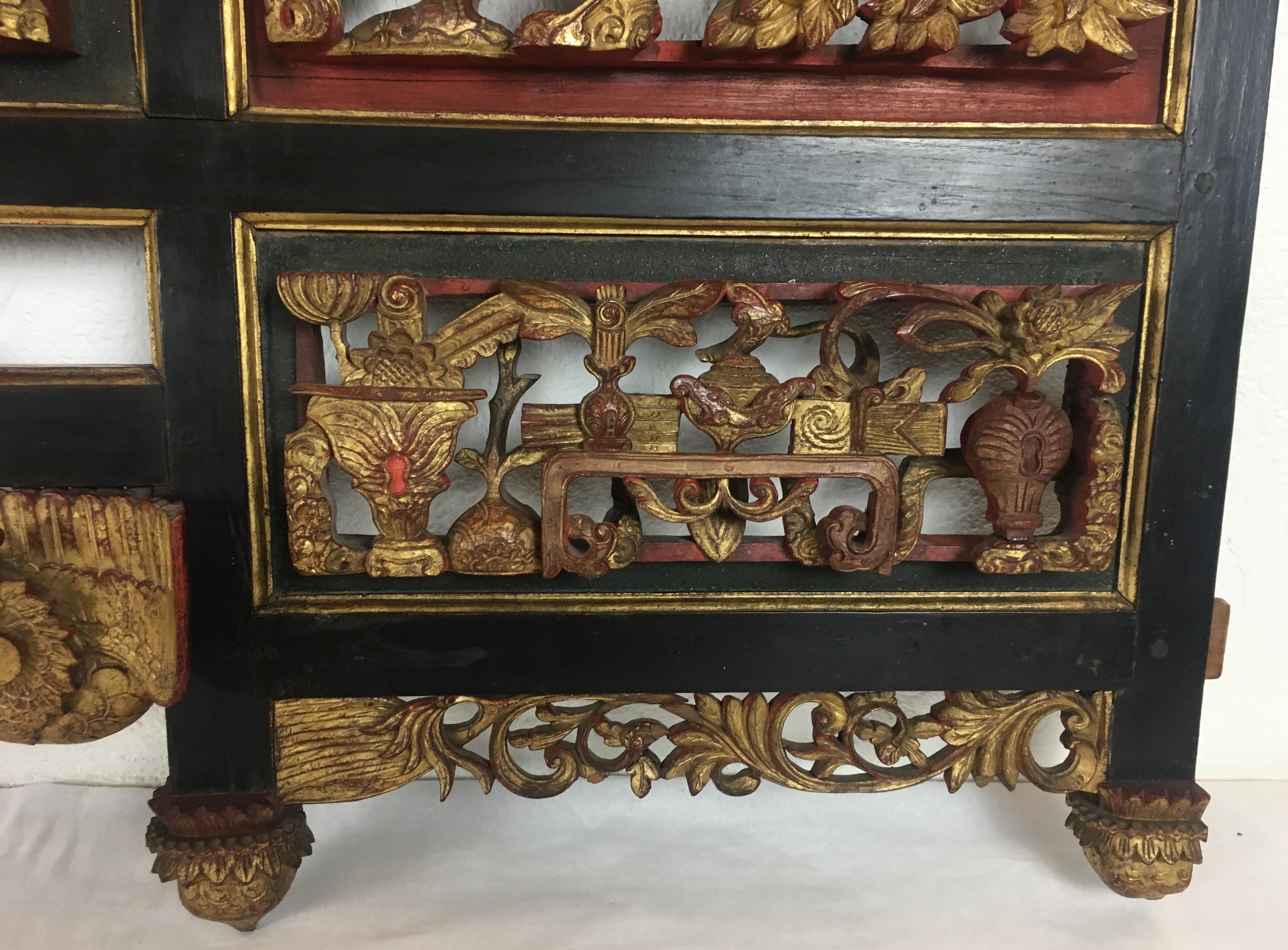 19th Century Carved Gilded Figural Lacquered Panel at 1stDibs