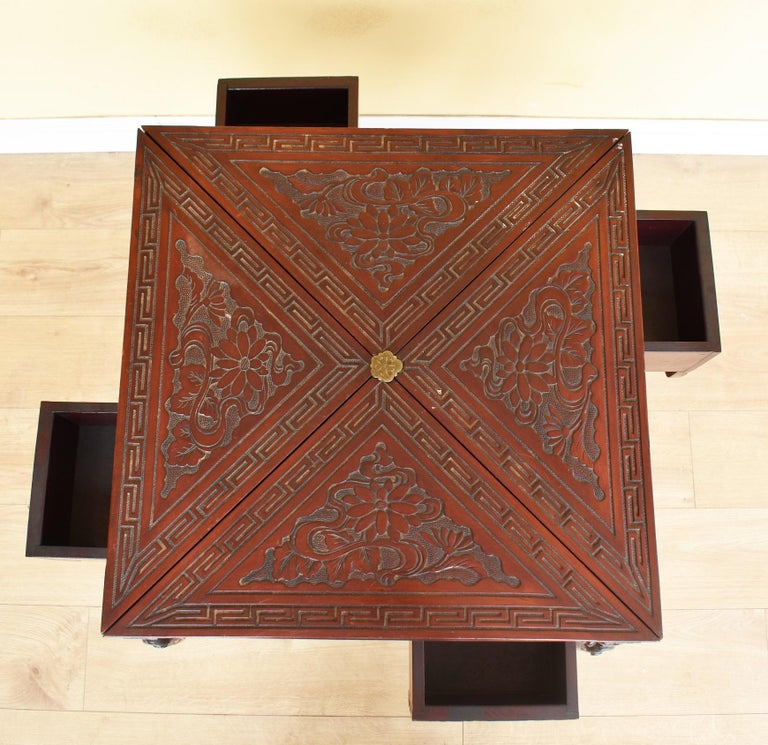 19th Century Chinese Carved Hardwood Envelope Card Table at 1stDibs